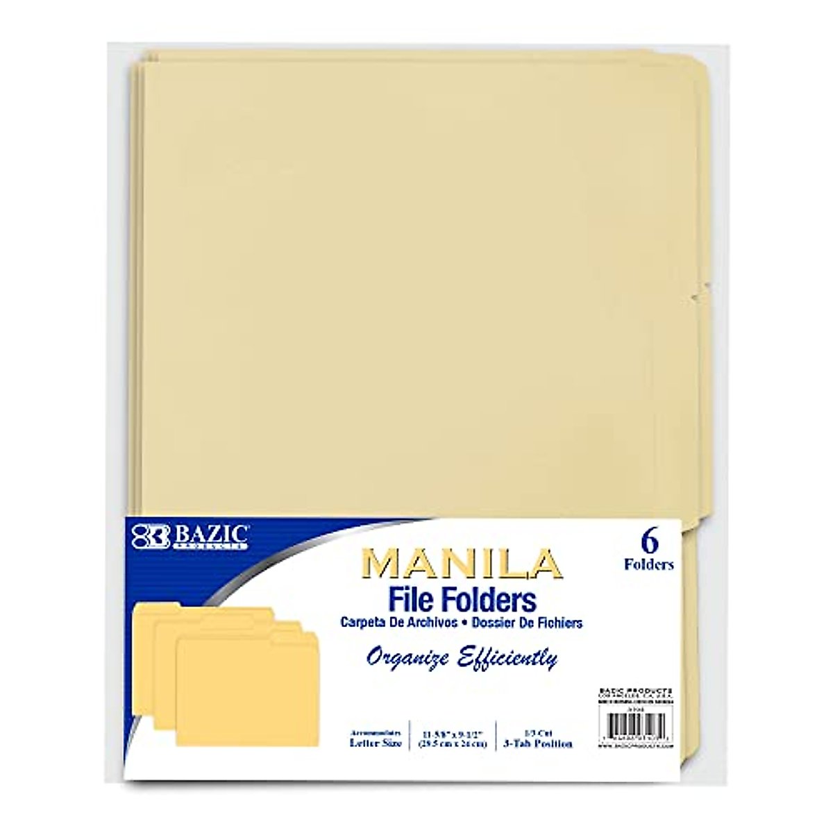 BAZIC Manila File Folder 1/3 Cut Letter Size, Left Right Center Tabs Positions, for Organizing Filing Document Storage, Total 6-Count