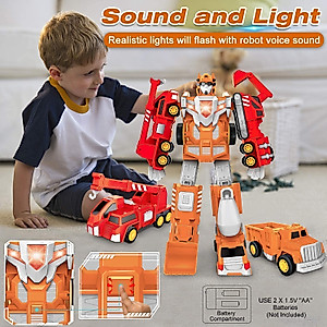 Nicmore Construction Toys Truck Transform into Robot Bundle with Toys Vehicle Carrier Truck 3 4 5 6 Year Old Boys Girls Kids Toddlers 5 in 1 Toys Vehicles Christmas Birthday Gifts for Boys Girls