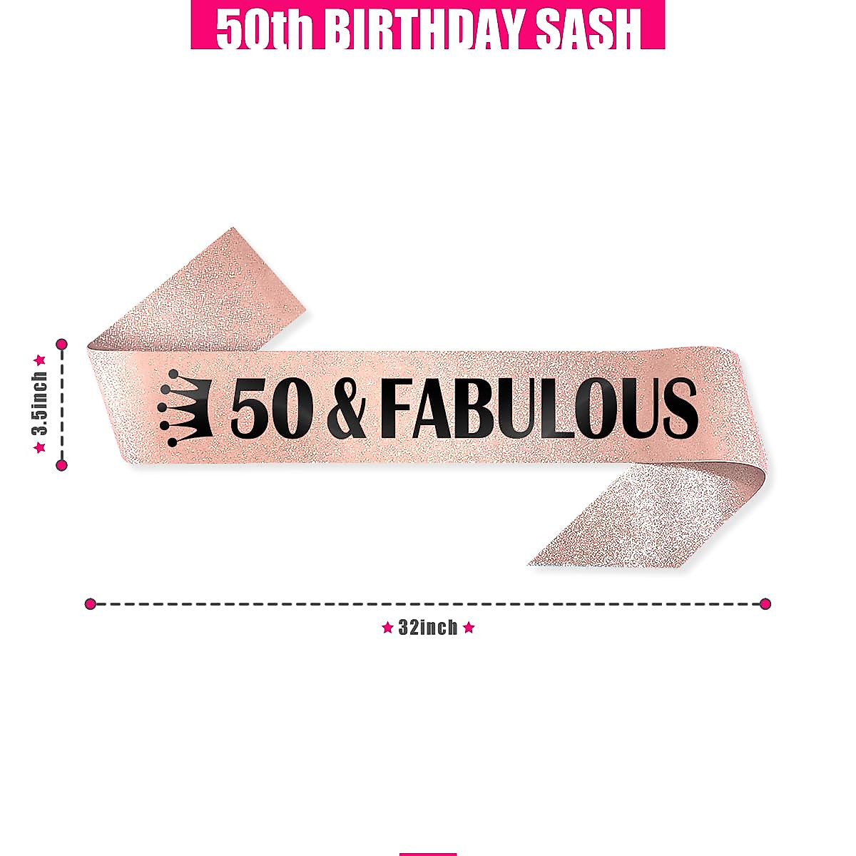 PartyForever Happy 50th Birthday Decorations for Women Rose Gold Supplies Big Set including Happy Birthday Banner with 50 and Fabulous Bday Sash for Her Party Decor