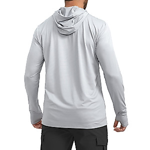 Sejuani Men's UPF 50+ Light Jacket Full Zip Sun Protection Hoodie Long Sleeve Sun Shirts for Men Hiking Fishing Zip Pockets(Light Grey_L)