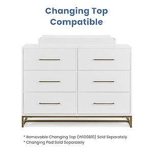 Delta Children Jade 6 Drawer Dresser with Interlock Drawer System, Bianca White/Melted Bronze