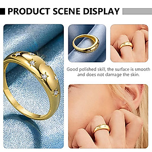 Happyyami Gold Plated Rings Gold Plated Rings Chunky Dome Ring 18K Gold Plated Ring Cubic Zirconia Inlay Gold Star Thick Rings Golden Statement Ring for Women Girls M Labret Jewelry Labret Jewelry