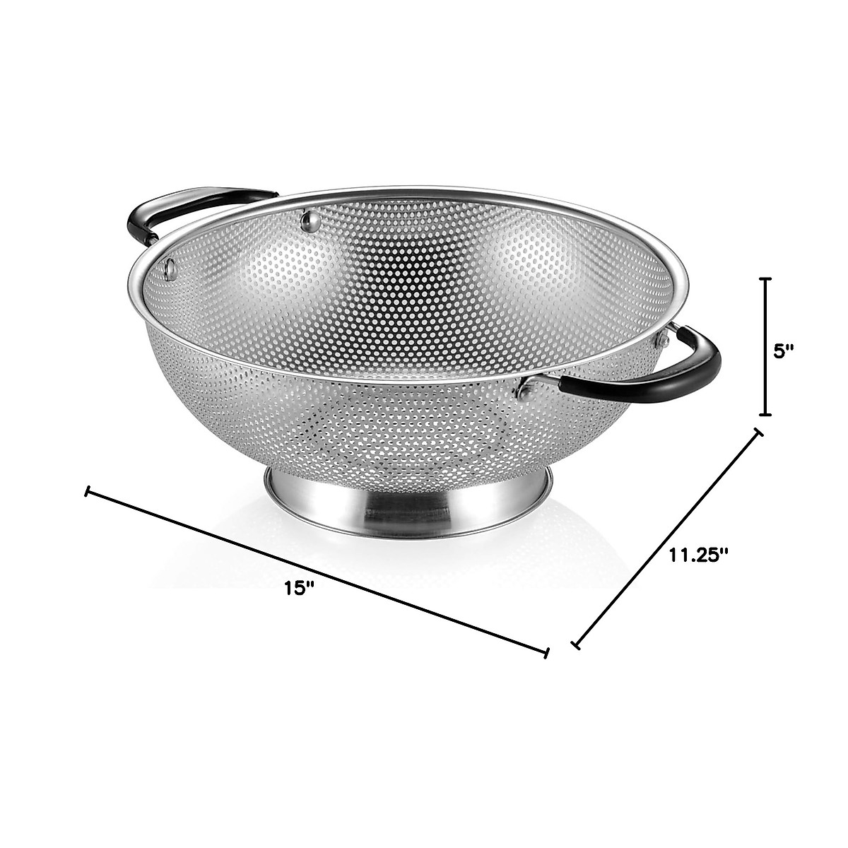 18/8 Stainless Steel Colander, Easy Grip Micro-Perforated 5-Quart Colander, Strainer with Riveted and Heat Resistant Handles, BPA Free. Great for Pasta, Noodles, Vegetables and Fruits