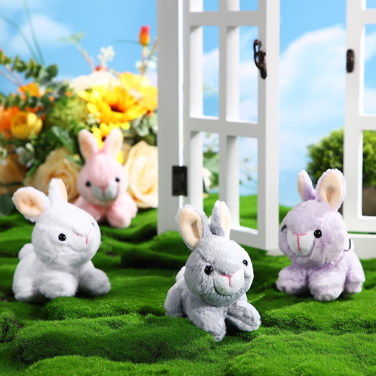 Sratte 16 Pcs Easter Bunny Stuffed Animal Bulk 4.7 Inch Small Plush Rabbit Keychains Detachable Bunny Party Favors Plushies for Birthday Baby Shower Easter Basket Stuffers Decorations