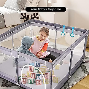 Baby playpen for Babies and Toddlers – Perfect for Indoor and Outdoor Activities – 50 x 50 Inch Internal Space - Foldable with Anti-Slip Safe Play Space - Baby Fence Play Area with Gate - Grey