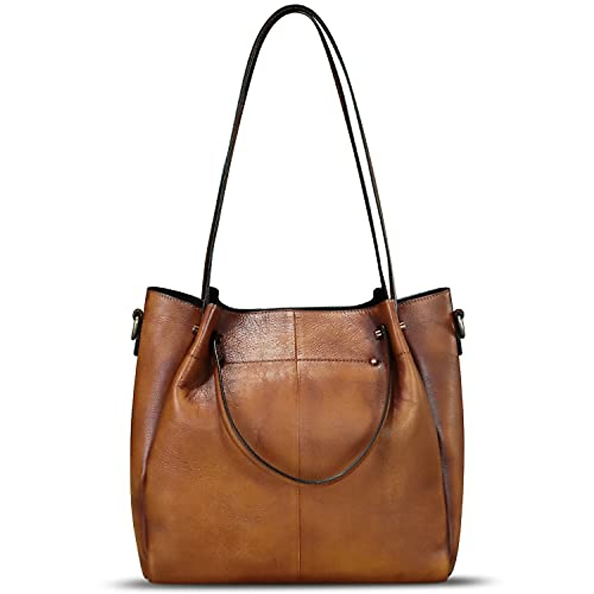 Genuine Leather Handbags for Women Satchel Purses Vintage Handmade Shoulder Bag Top Handle Handbag Totes (Brown)