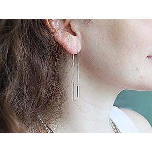 Handmade 925 Sterling Silver Chain Threader Dangle Earrings, Bar Edge Long Tassel Chain Drop Earrings, Dangling Earrings for Women, Tarnish & Water Resistant, By MiYa Jewelry Creations
