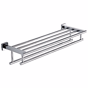 Premium Modern Double Hanging Quadruple Towel Bar Rack w/Square Base (24 Inches)- Polished and Shiny, Stainless Steel, Water and Rust Proof, Wall Mounted, Easy to Install, Top of The line Rack