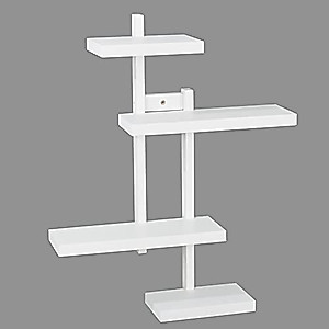 AHDECOR White Wall Mounted Floating Shelves, Natural Wood Shifting Adjustable 4-Tiers Shelf, Wooden Hanging Shelf for Home Decor