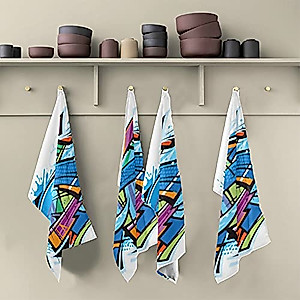 JIUCHUAN Kitchen Dish Towel Set 6 Graffiti Art Mural Kitchen Towel Large28''x18'' Kitchen Towels，Dishcloths，Decorative Waffle Towels，Hand Towels，Tea Towels