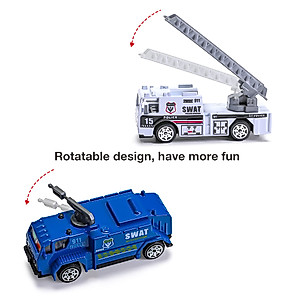 DUNRIOG TOYS 14 Pack Die-cast Police Rescue Truck Vehicles Sets,6 Pack Mini Police Vehicles Model,8 Policemen Mini Alloy Metal Pull Back Car ToysBoys Girls Toddlers Birthday Christmas Party Favors