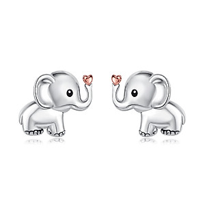 Sterling Silver Stud Earrings for Teens Girls - Llama Elephant Cat Sloth Ladybug Pony Unicorn Bunny Hippo Axolotl Panda Animal Earrings Birthday Graduation Jewelry Gift Women Animal Lovers (Elephant)