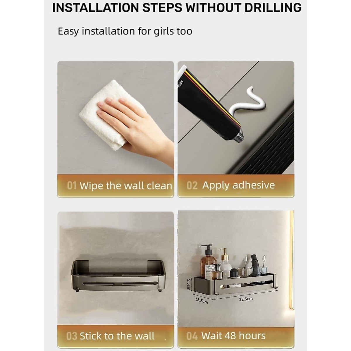 Shower Caddies Organizer Shelf Corner Shower Caddy No Rust Bathroom Caddy For Shower Square Large Capacity Wall Mounted for Inside Shower Bathroom Kitchen Storage (Grey-Square 2 Pack)