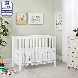 Dream On Me Edgewood 4-In-1 Convertible Mini Crib In White, JPMA Certified, Non-Toxic Finish, New Zealand Pinewood, With 3 Mattress Height Settings, Included 1" Mattress Pad