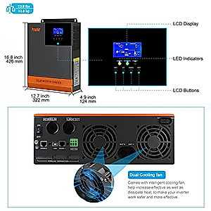 3500W Solar Inverter, 48V DC to 110V 120V AC, Off-Grid Inverter, Pure Sine Wave, Built-in 80A MPPT Charge Controller, for 48V Lead Acid or Lithium Battery