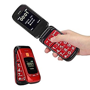 Tosuny Cell Phone for Seniors,Easy to use, Full VoiceAssistance Flip Phone 2.4 inch Touch Screen Support Dual SIM Card and 2800mAh Large Capacity Battery and High Light Flashlight(US Plug)