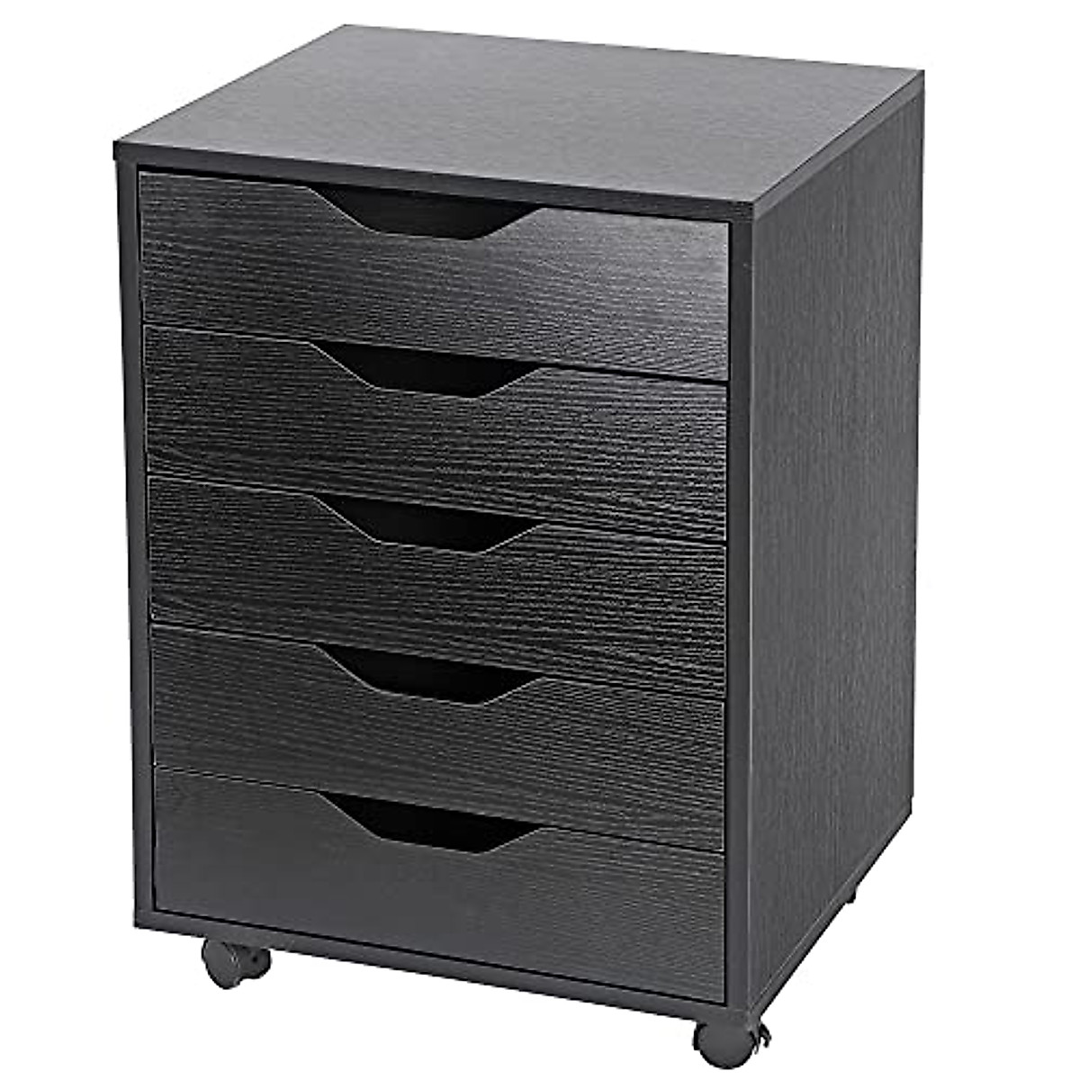 SUPER DEAL 5 Drawer File Cabinet for Home Office Apartment Wood Under Desk Filing Cabinet Mobile Printer Stand Rolling Storage Organizer with Lockable Casters, Black