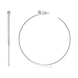 Besalon Silver Big Hoop Earrings for Women 14K Thin Gold Plated Hoops Earring Hoops for Women Lightweight 70mm with Cubic Zirconia