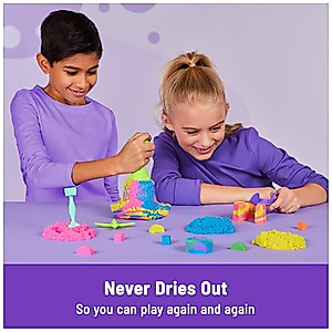 Kinetic Sand, Squish N’ Create Playset, with 13.5oz of Blue, Yellow, and Pink Play Sand, 5 Tools, Sensory Toys for Kids Ages 3 and Up