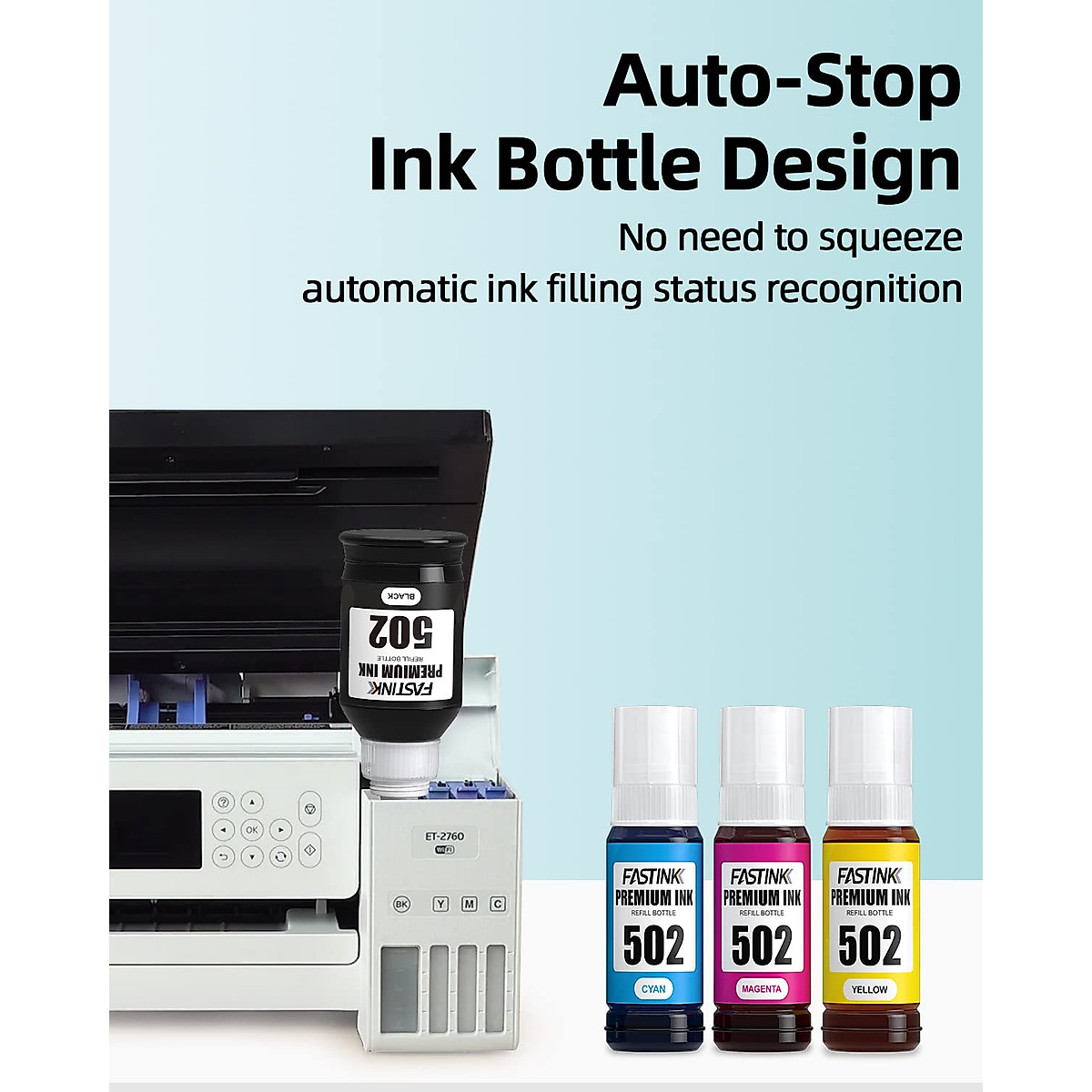 Lingtoolator Ink Refill Bottles,High Yield,5 Pack,Replacement for Epson 502 Ink,Work with ET-2760 ET-2800 ET-2803 ET-2750 ET-3750 ET-4750 ET-3760 ET-4760 ET-2700 ET-3700 ET-15000 Printer