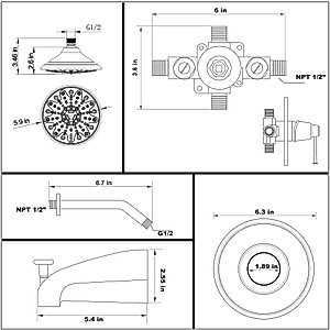POP SANITARYWARE Shower Faucet Set with Tub Spout Oil-Rubbed Bronze, Tub and Shower Trim Kit with 6 Inch Shower Head, Bathroom Single Handle Tub and Shower System, Rough-in Valve Included