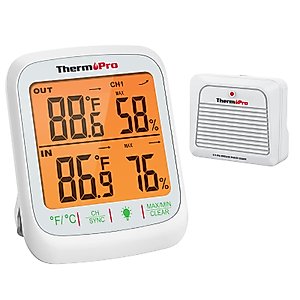 ThermoPro TP260B Indoor Outdoor Thermometer Wireless 1000ft/300m Range, Pro Accuracy Digital Hygrometer Humidity Meter with Remote Temperature Sensor, Inside Outside Thermometer for Home Patio Room