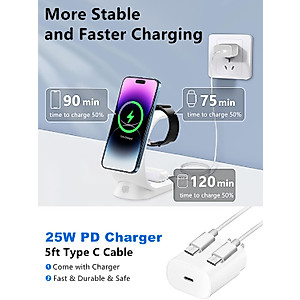 Mag-Safe 3 in 1 Wireless Charging Station, [6-Color RGB Light] 15W Fast Magnetic Wireless Charger Stand for Multiple Devices Apple, for iPhone 15 14 13 12 Pro Max/Plus/Pro, for iWatch 2 to 9