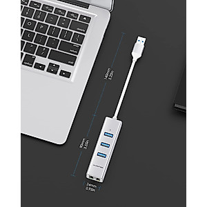 LENTION USB Hub to 3 USB 3.0 & Gigabit Ethernet LAN RJ45, Network Adapter Compatible MacBook Air/Pro (2009-2015), Surface, Chromebook, More Type A Devices, Stable Driver Certified(H23s, Silver)