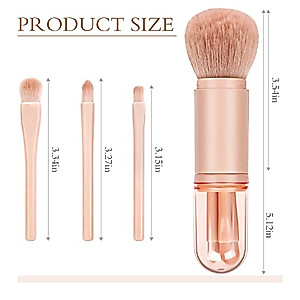Travel Makeup Brushes Set: 4 in 1 Mini Cute Makeup Brush Retractable Professional Foundation Blending Powder Eye Shadow Brush for Women Facial Cosmetics Makeup Brush Set