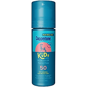 Coppertone Kids Roll-On Sunscreen with Blue Color, Zinc Oxide Sunscreen Lotion, Kids Tear Free Sunscreen, 2.5 fl oz bottle