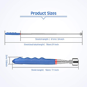 Telescoping Magnetic Pickup Tool 20 Lbs Magnet Extension Tool Telescoping Magnet 30 Inch Extendable Magnet Stick Gadget for Men Suitable for Birthday Father's Day Christmas (Blue and Black,2 Pieces)
