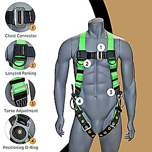 AFP Universal Full-Body Fall Protection Safety Harness w/ 3 D-Rings and Tongue Buckle Legs| Roofer, Construction, Scaffolding PPE (OSHA/ANSI Compliant) (Harness, 1 Pack)
