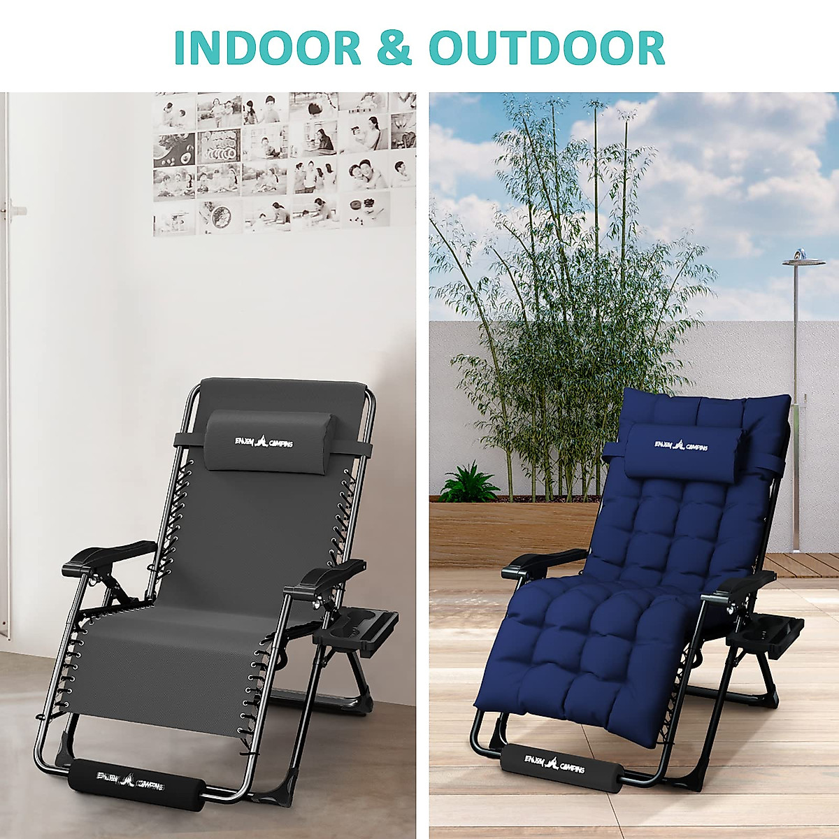 Amopatio Zero Gravity Chair with Removable Cushion & Tray, XL 29In Patio Folding Reclining Lounge Chair with Footrest & Headrest for Indoor and Outdoor, Support 500lbs, Navy