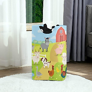 senya Farm Animals Large Laundry Basket Shopping Bag, Collapsible Fabric Laundry Hamper, Foldable Clothes Bag, Folding Washing Bin (e5)