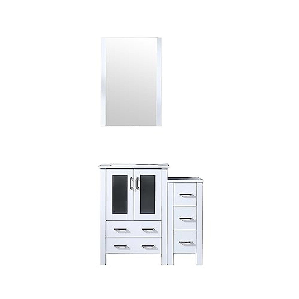 Bell+Modern Harborfront 36 in W x 18.25 in D White Bath Vanity with Side Cabinet, White Ceramic Top, and 22 in Mirror