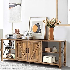 Catrimown 68” Wood TV Stand Farmhouse Entertainment Center with Barn Doors, Rustic Long TV Console Table for 75 Inch TV with Storage Shelves for TVs Up to 78", Rustic Oak
