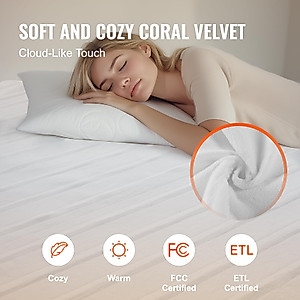 VEVOR Heated Mattress Pad, 39 x 75 in, Electric Bed Warmer with 1-5 Heat Settings Control, 10-Hour Auto Shut Off, Machine-Wash Breathable Coral Fleece Heating Electric Mattress Sheets, White