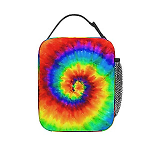 Tie Dye Lunch Bag for Kids boys girls Women Men,Reusable Insulated Lunch Box,Large Capacity Tote Bag for School, Work, Picnic, Travel (Rainbow, One Size)