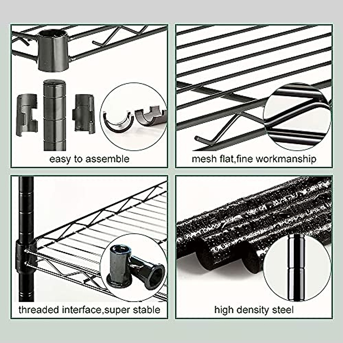 HHS Storage Shelf Metal Shelves Wheels Wire Shelving Unit 48 x 18 x 82(2100LBS) Sturdy Steel 6 Tier Layer Rack Casters for Restaurant Garage Pantry Kitchen Garage Rack Black (A776Black)