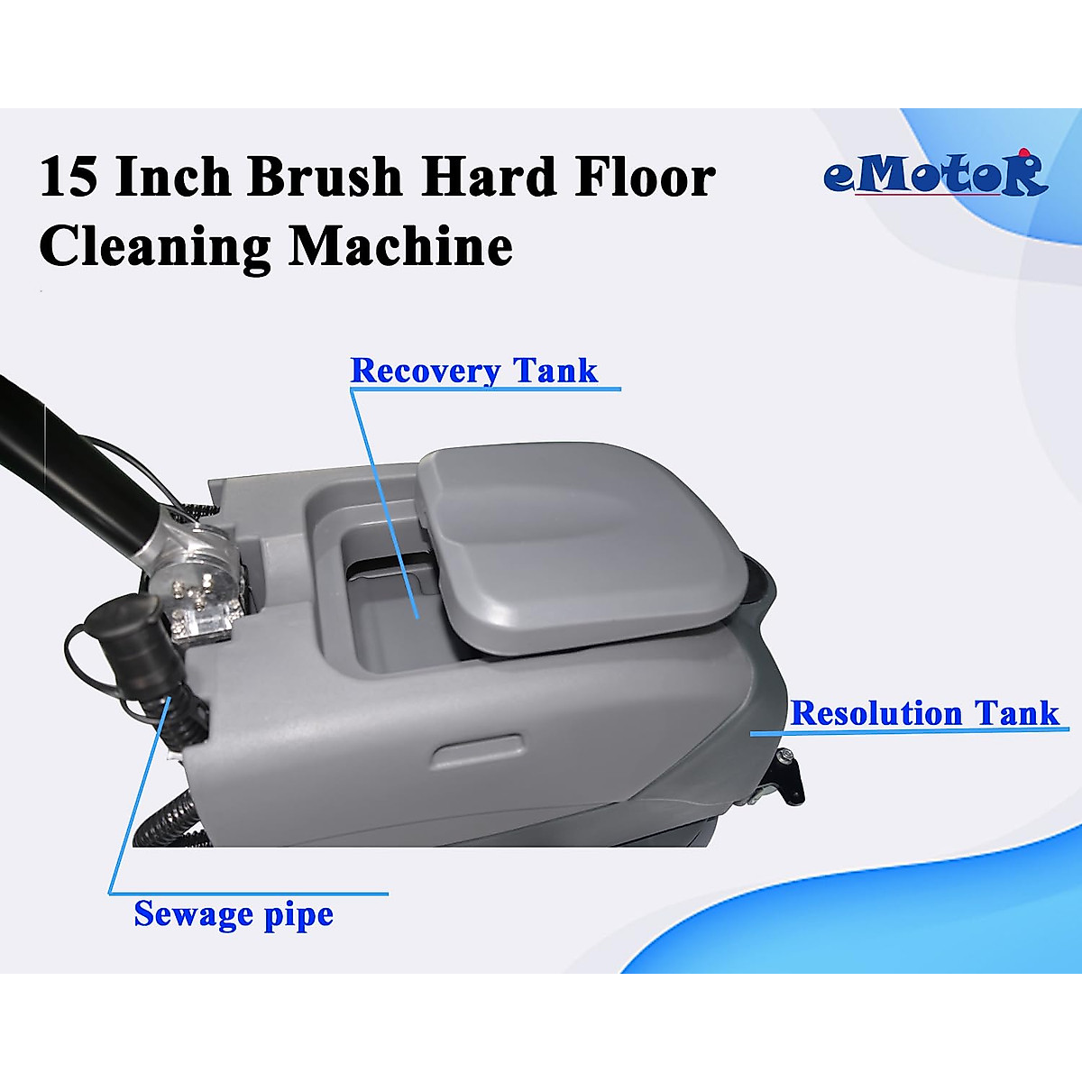 Emotor 15'' Foldable Walk Behind Hand Push Floor Scrubber Machine for Industrial Commercial Use, Upgrade Automatic Water Flow, Machine Size 32"X18"X25"(Gray)