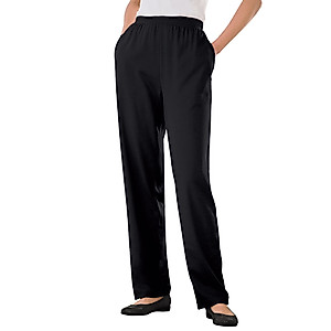 Woman Within Plus Size 7-Day Knit Straight Leg Pant Stretch Elastic Waist Petite & Tall - 1X, Black