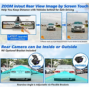PORMIDO Mirror Dash Cam 12" with Detached Front Camera,Anti Glare Full Touch Split Screen HD 1296P,Car Backup Rear View Mirror Camera Dual Lens with Sony Sensor,Super Night Vision,Parking Assistance