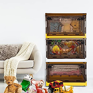 haomsj Stackable Storage Bins Collapsible Closet Toy Organizer Clear Box Large Cube Plastic Container with Handles & Wheels, 2 Ways to Open for Playroom, Home and Camping Cabinet (50 Quarts, White)