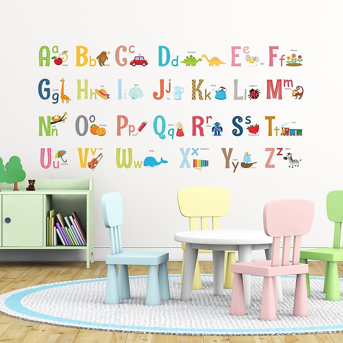 DECOWALL DA-1701 Alphabet ABC with Pictures Kids Wall Stickers Wall Decals Peel and Stick Removable Wall Stickers for Kids Nursery Bedroom Living Room (Large) d?cor