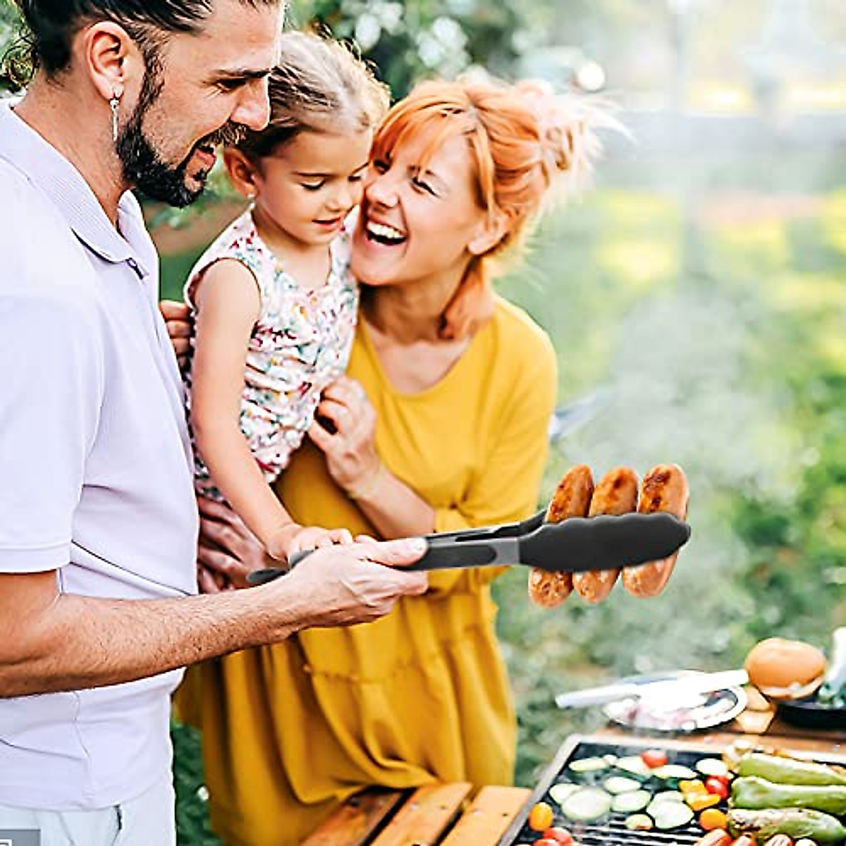 Tongs for Cooking, Kitchen Tongs with Silicone Tips, Stainless Steel Locking Tong for BBQ Grilling, Non-Stick, Heavy Duty, Set of 3: 12+9+7 inches(Black)