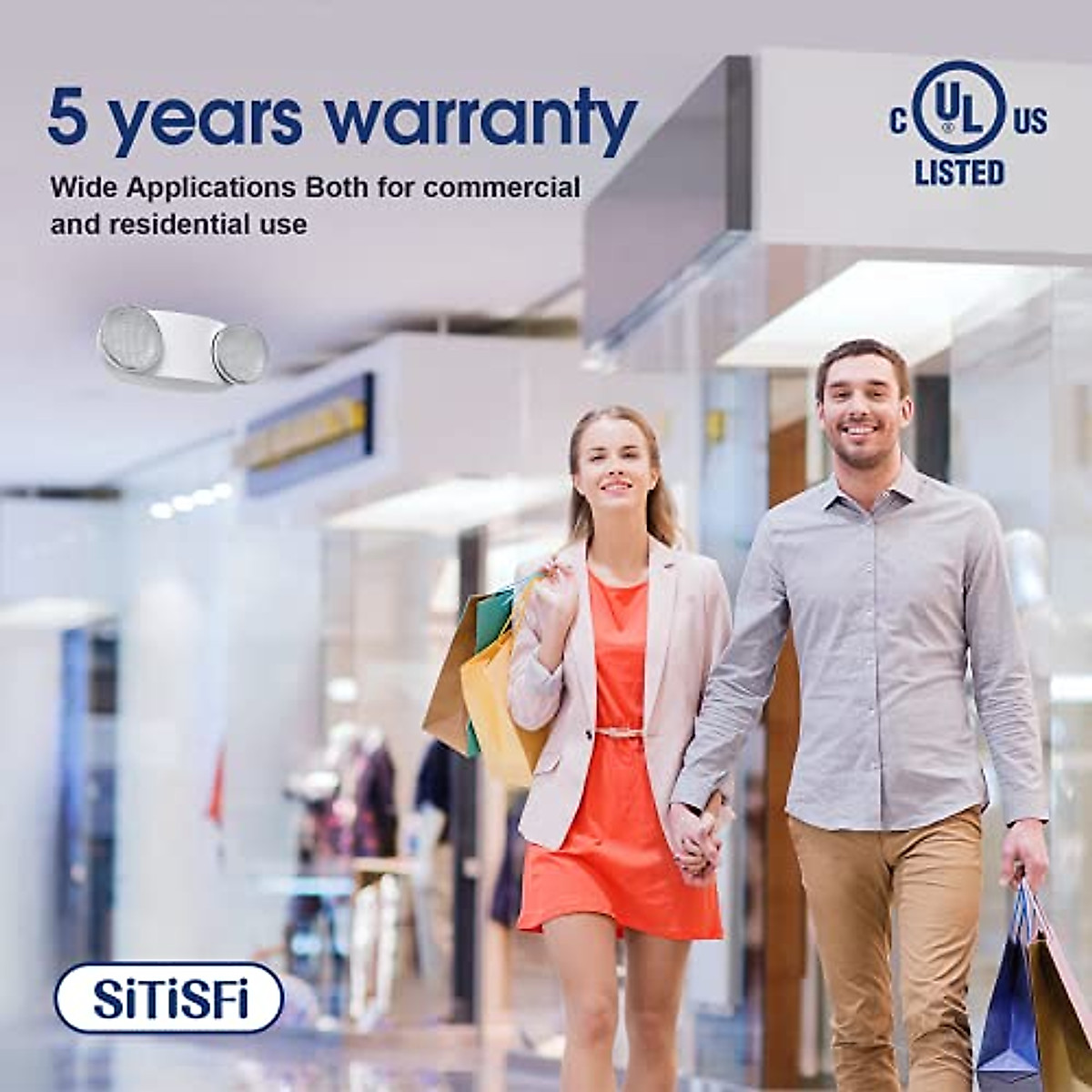 SITISFI Emergency Light with Battery Backup, Commercial Emergency Lights Fixtures, Two Adjustable Head LED Emergency Lighting, AC 120-277V, UL Certified (1Pack)