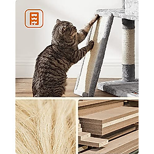 Feandrea Cat Tower, Cat Tree for Indoor Cats, 45.3-Inch Cat Condo with Scratching Post, Ramp, Perch, Spacious Cat Cave, for Kittens, Elderly Cats, Adult Cats, Small Space, Light Gray UPCT141W01