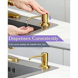 Hoanmpy Soap Dispenser for Kitchen Sink Brushed Gold, Built in Stainless Steel Kitchen Soap Dispenser, Refill from The Top,in Counter Kitchen Sink Soap Dispenser,17 oz