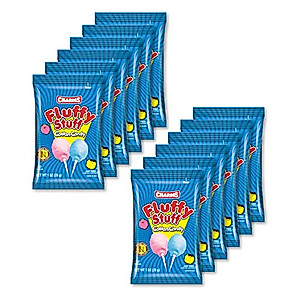 Fluffy Stuff Cotton Candy – Pink and Blue Fresh Spun Floss Sugar Retro Candy – Carnival Cotton Candy in Stay Fresh Packs for Gifts, Party Favors – Pack of 12 - 1 oz Bags