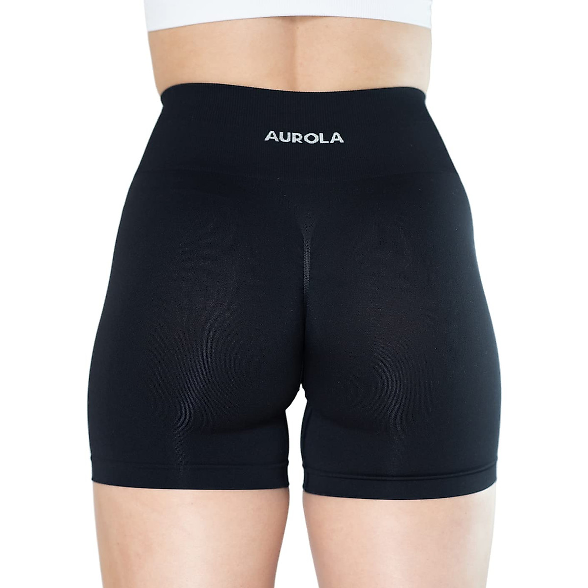 AUROLA Dream Collection Women Workout Shorts High Waist Gym Shorts, Scrunch Butt Seamless Athletic Shorts,Dark Black,M